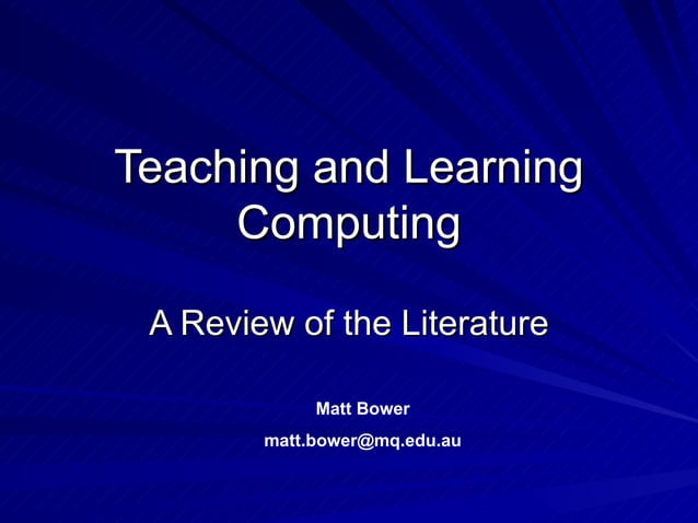Bower Computer Science Education Literature Review Csta | PPT