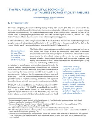 The RISK, PUBLIC LIABILITY, & ECONOMICS of TAILINGS STORAGE FACILITY ...
