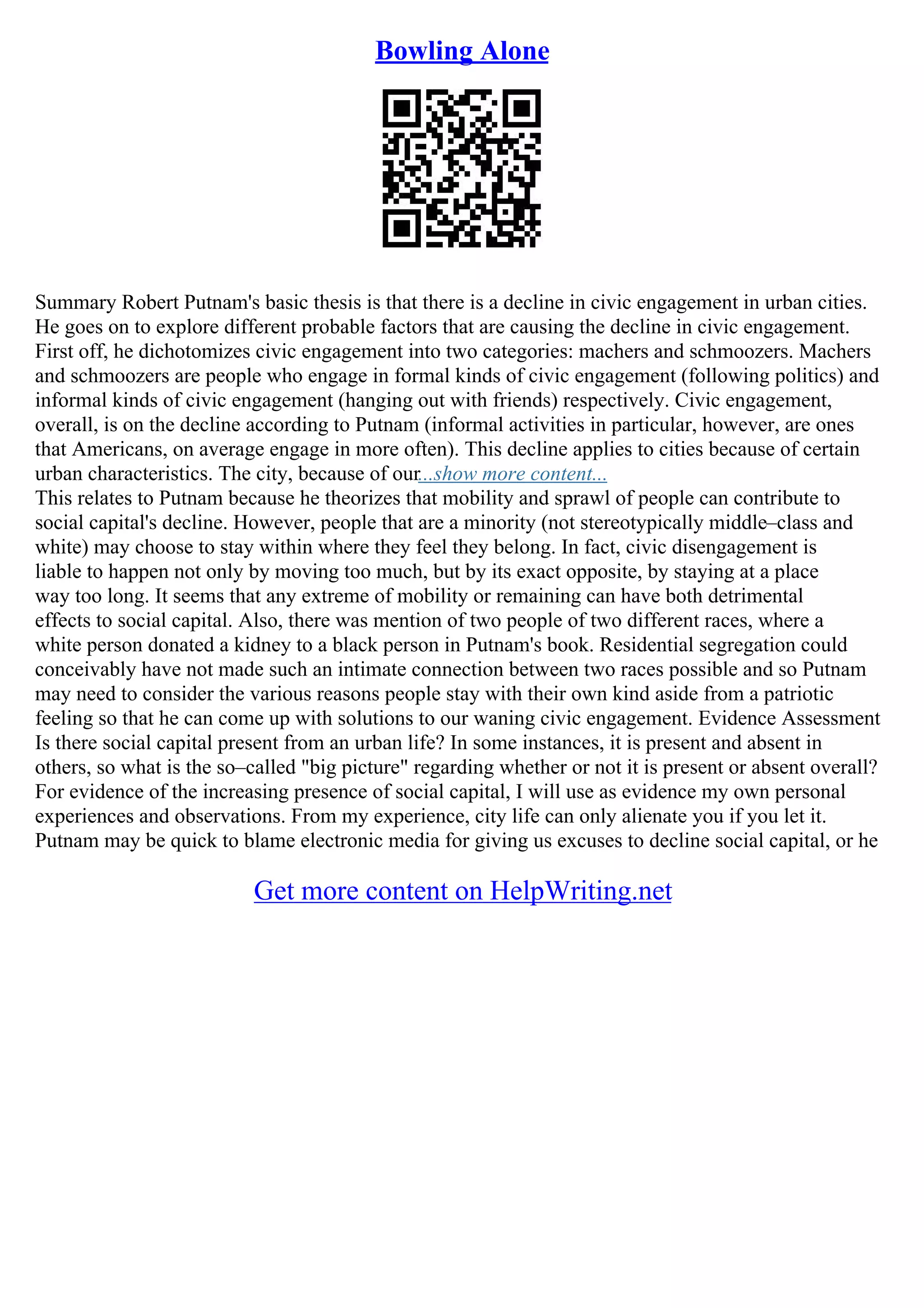 Bowling Alone Essay | PDF