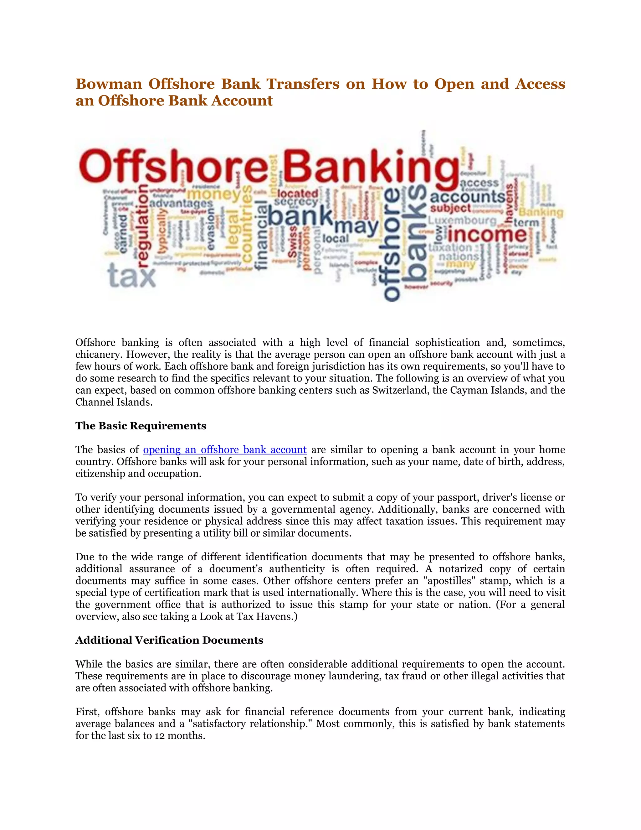 Bowman Offshore Bank Transfers on How to Open and Access an Offshore ...