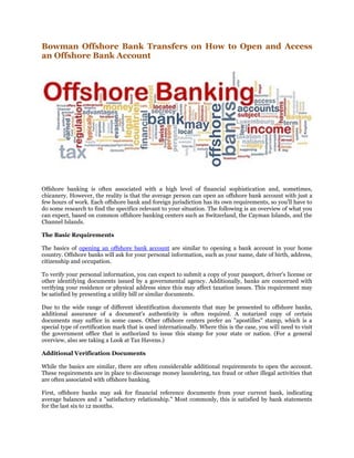 Bowman Offshore Bank Transfers on How to Open and Access an Offshore ...