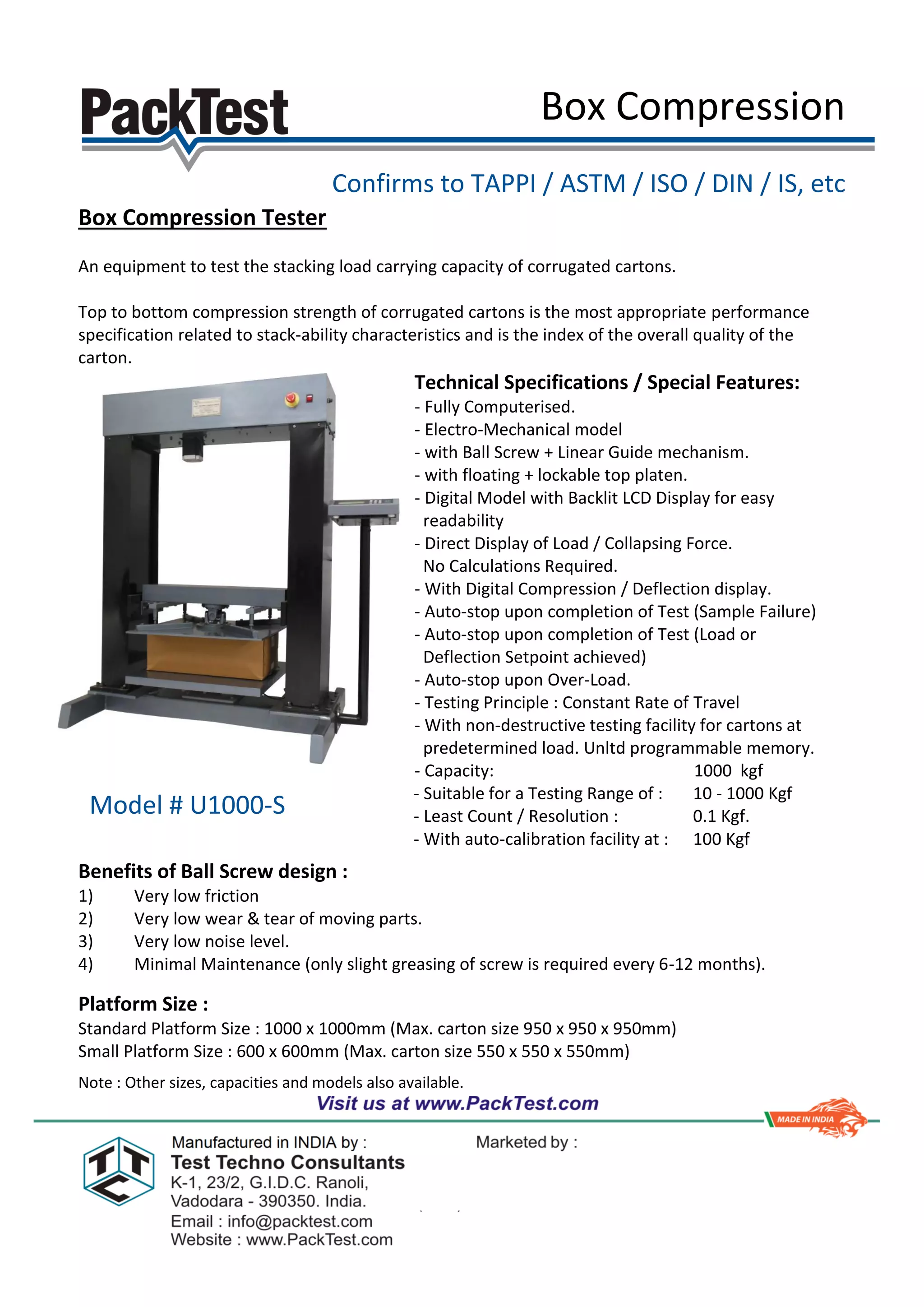 Box compression tester p1000 d u1000s 2018 | PDF
