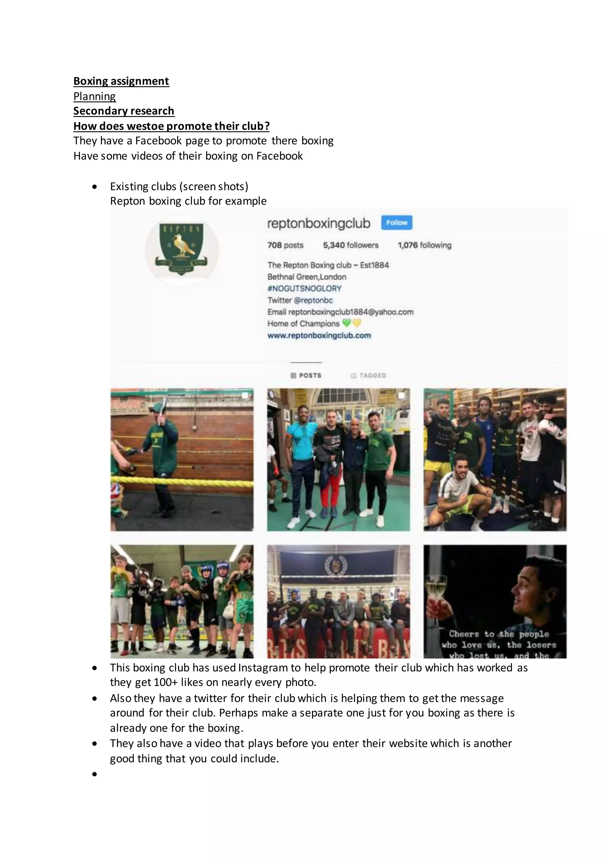 Boxing assignment notes | DOCX