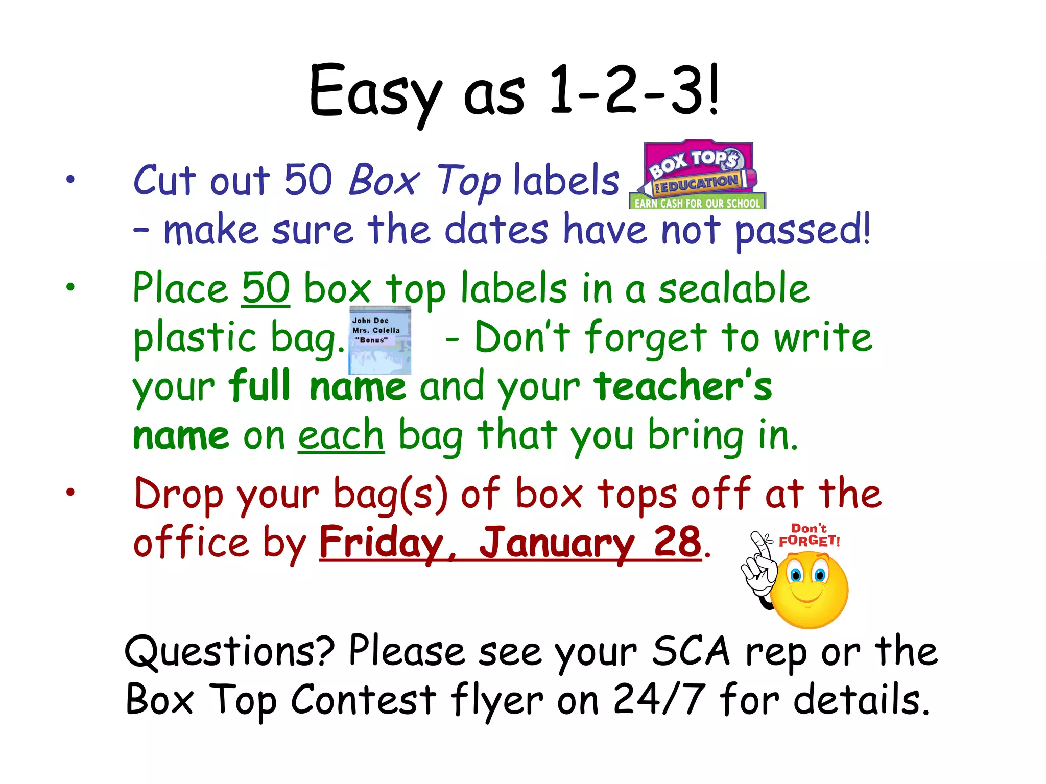 SCA Box top contest | PPT