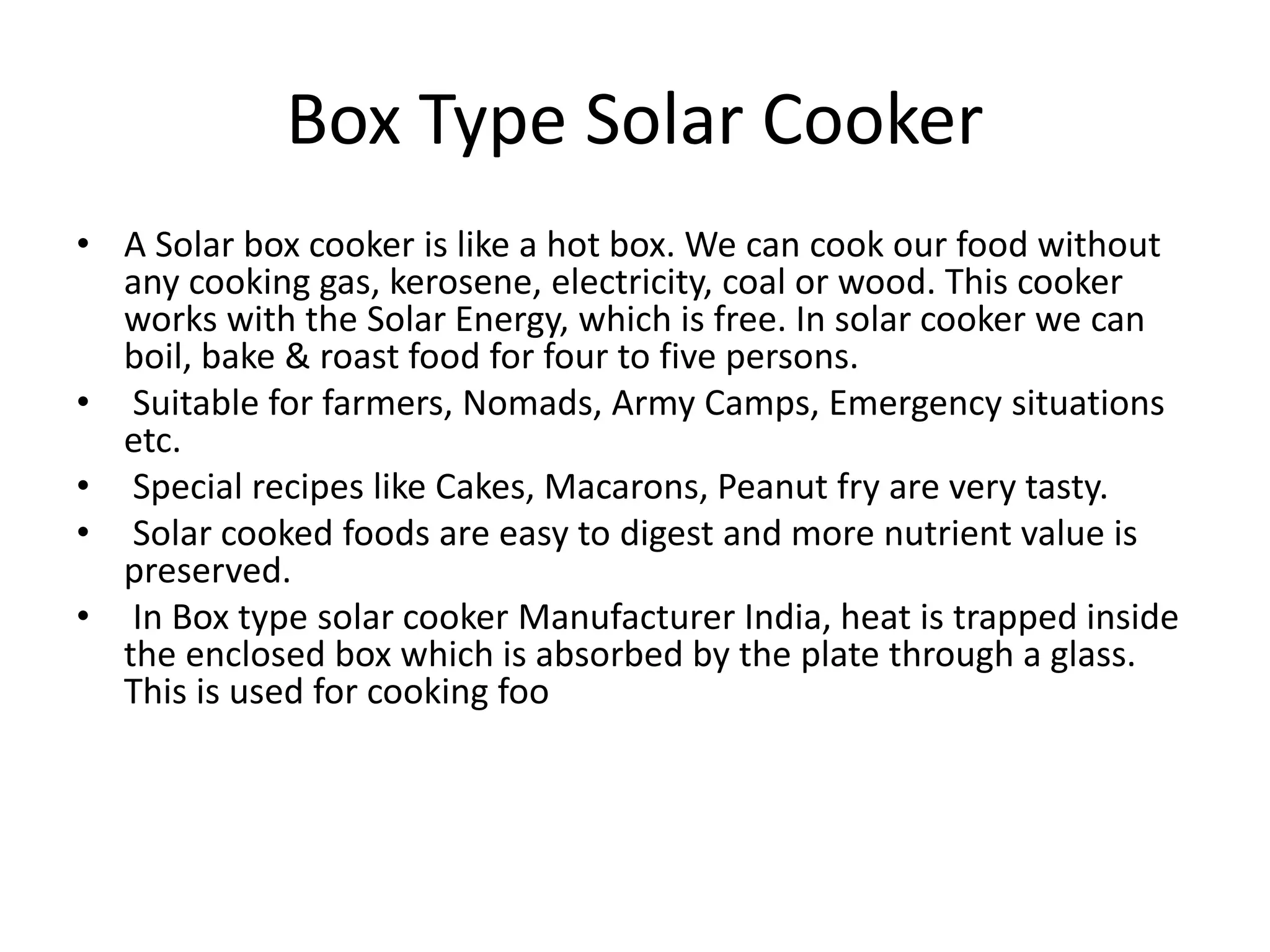 Box Type Solar Cooker | PPTX