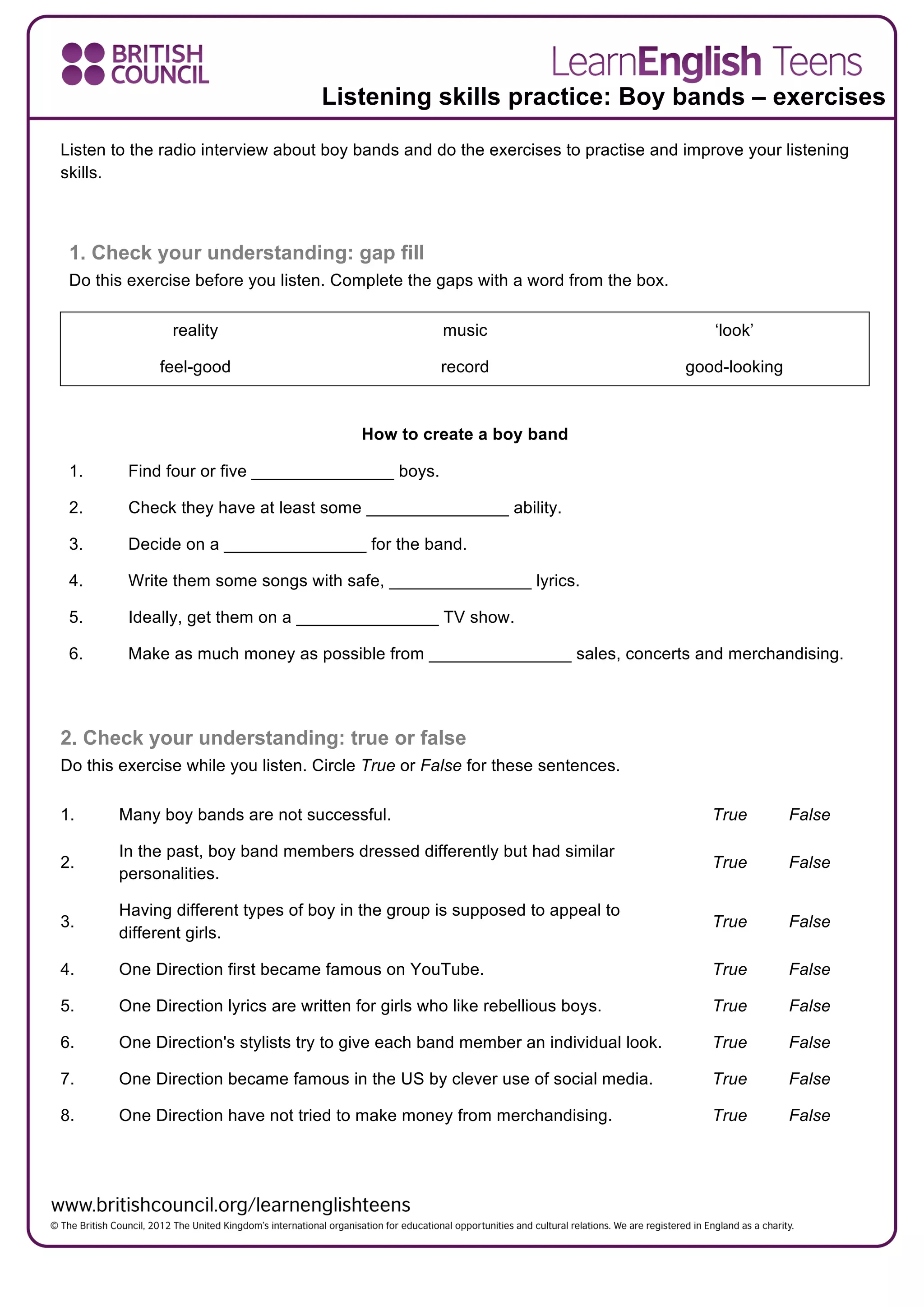 Boy bands -_exercises_0 | PDF