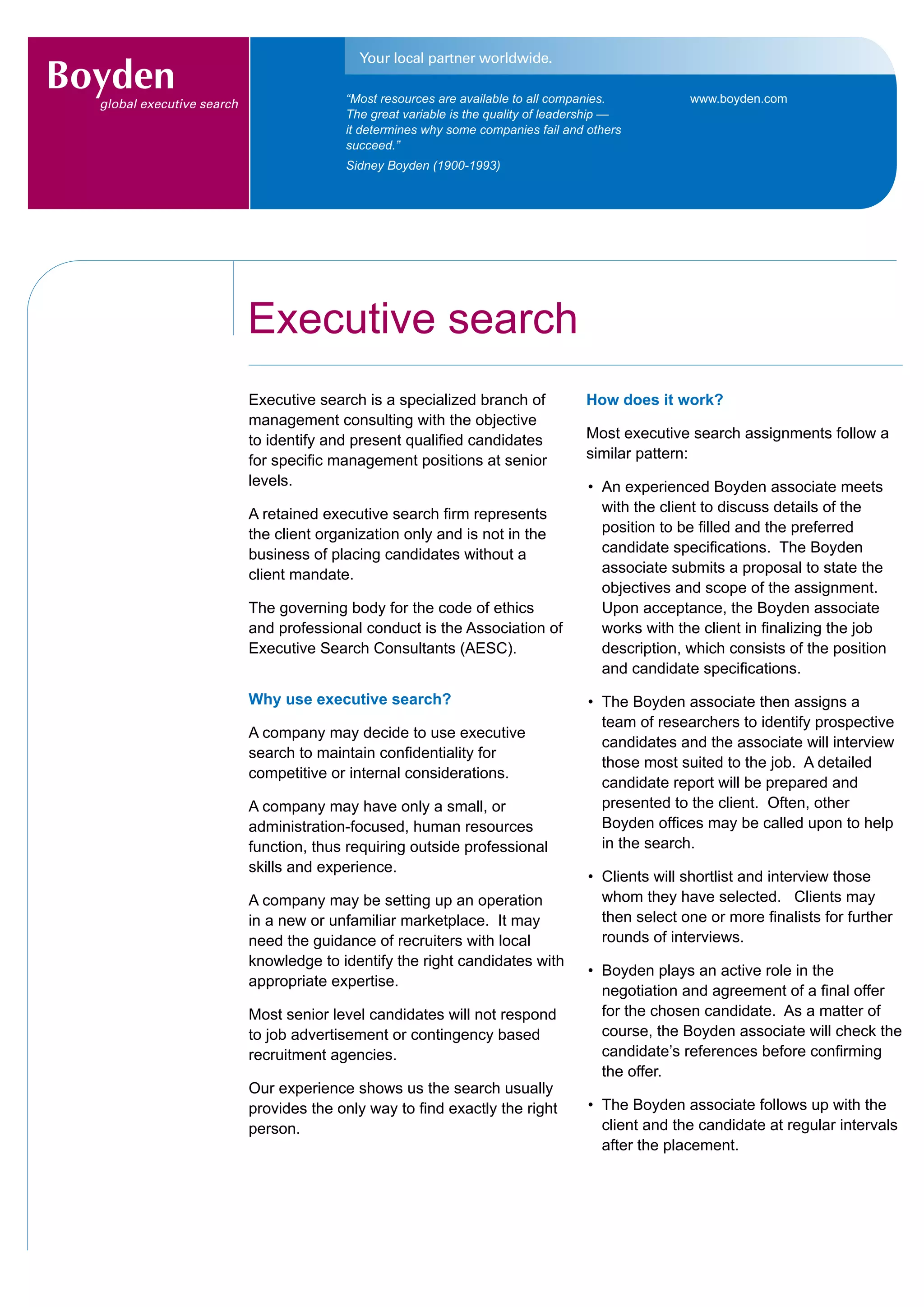 Boyden Search Brochure (Full Set) | PDF | Management Consulting ...