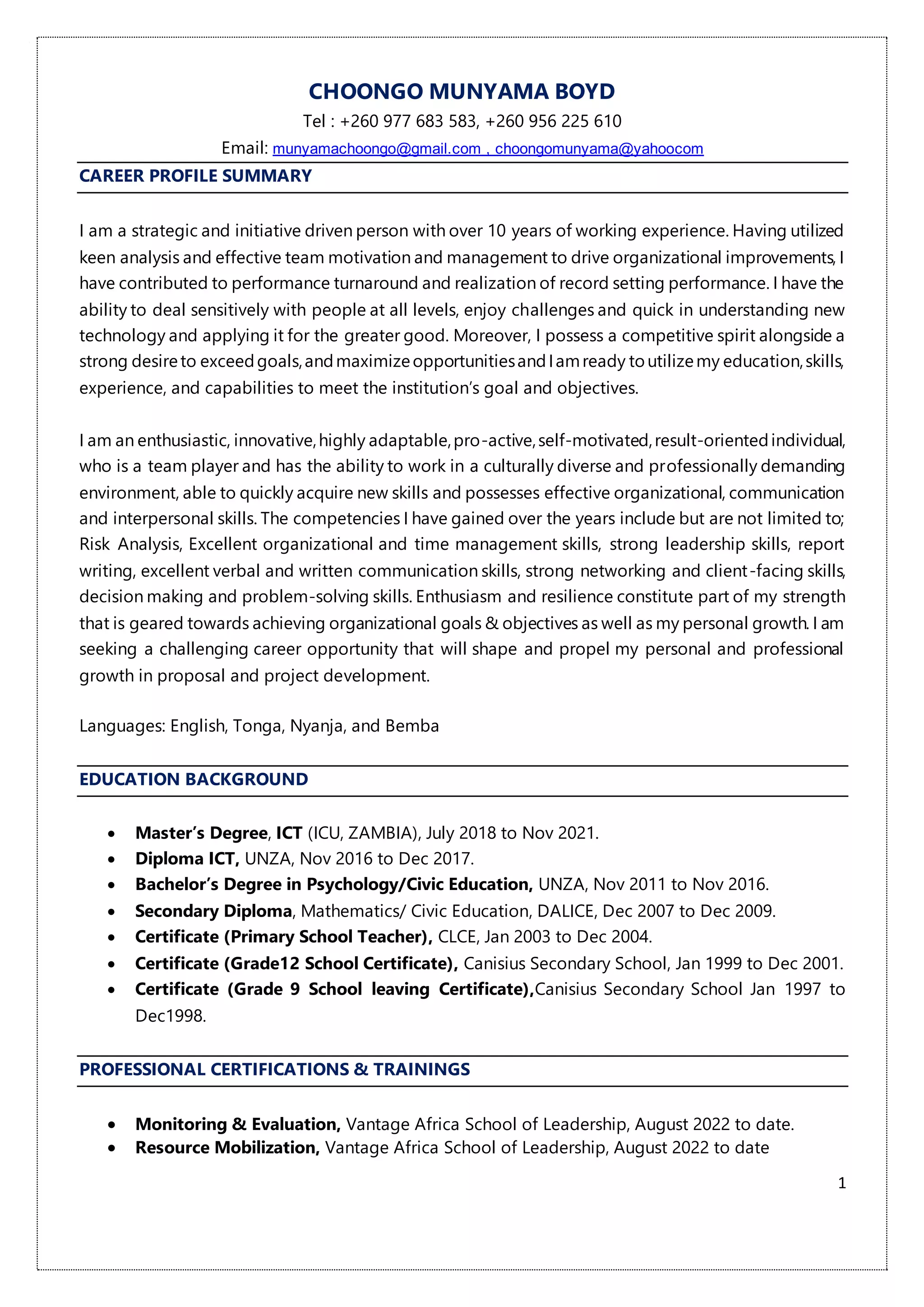 BOYD MUNYAMA CHOONGO JOB PROFILE 2022.docx