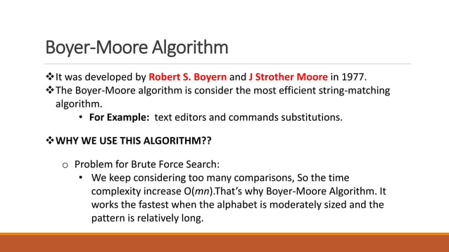 Boyer moore algorithm | PPTX