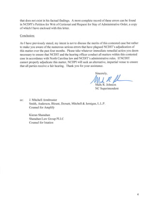Superintendent Mark Johnson letter to Secretary Eric Boyette | PDF