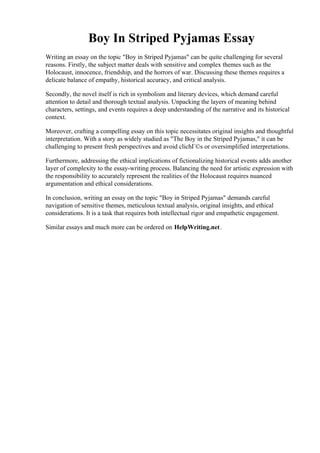 Boy In Striped Pyjamas Essay. The boy in the striped pajamas critical ...
