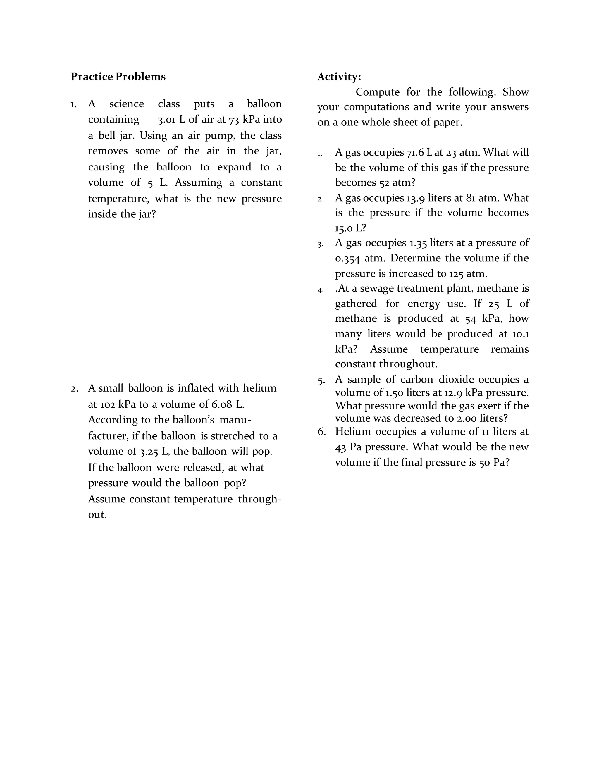 Boyles' law practice problems 2 | DOCX