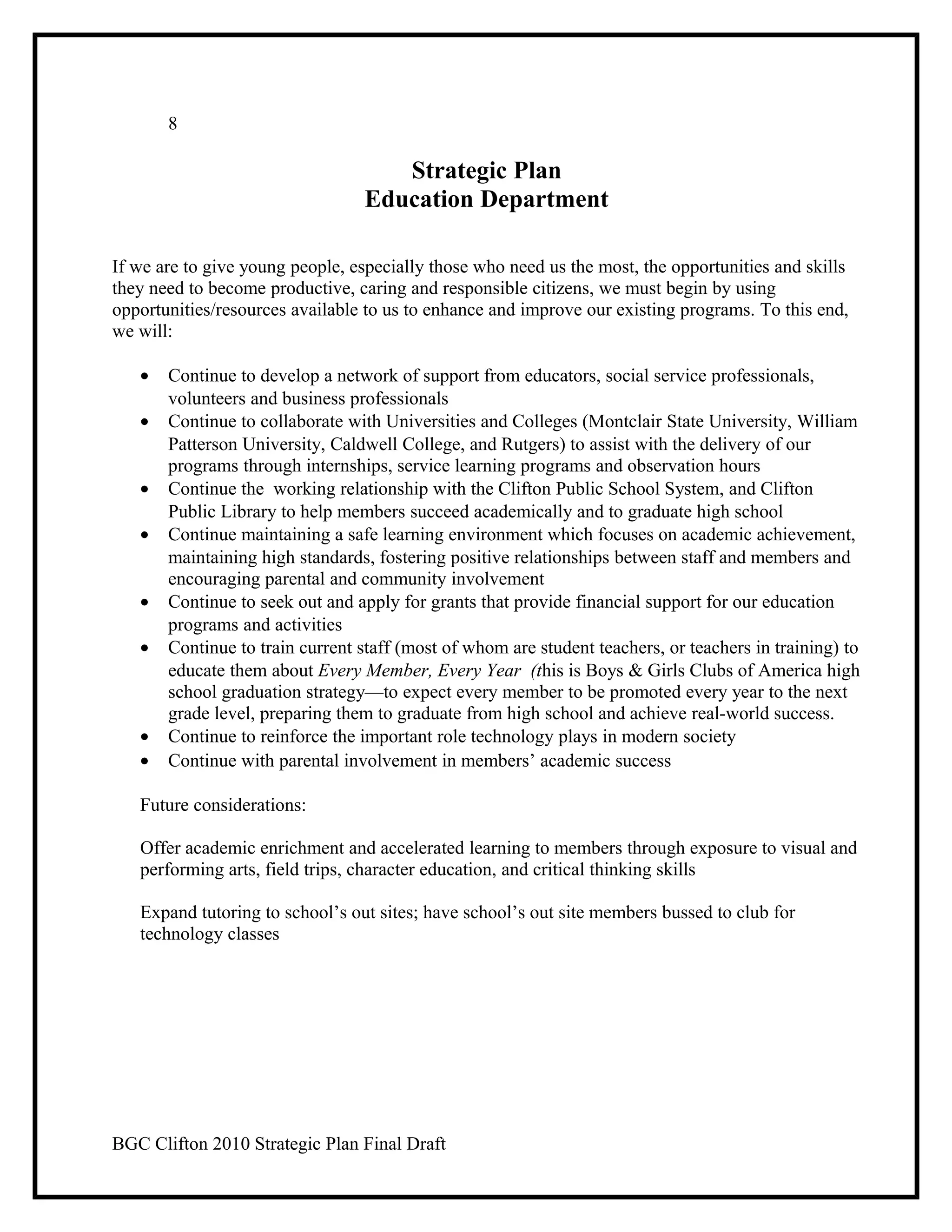 Boys & Girls Club Strategic Plan 2010 13 | DOC