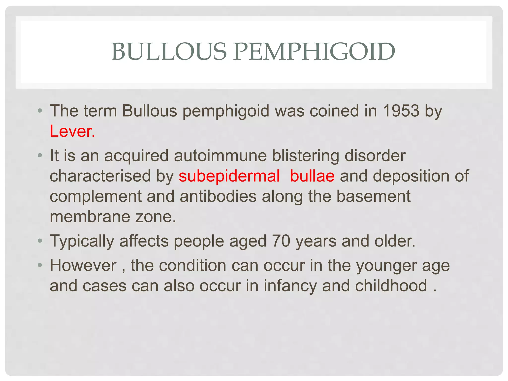Bullous pemphigoid , dermatitis herpitiformis and cbdc | PPTX | Skin ...