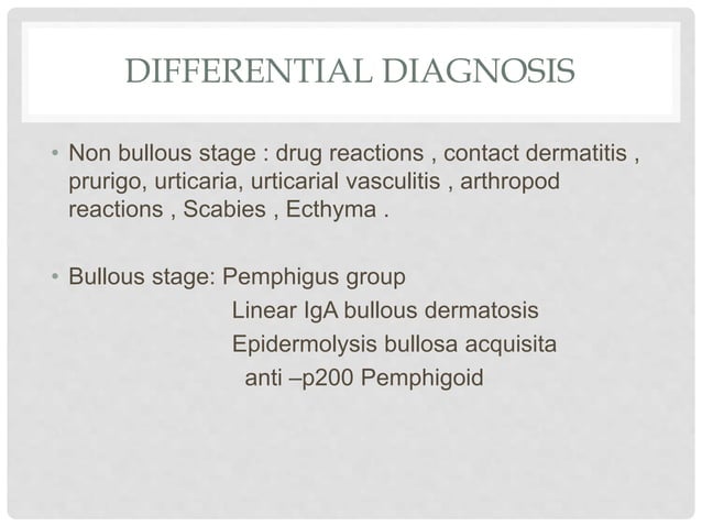 Bullous pemphigoid , dermatitis herpitiformis and cbdc | PPTX | Skin ...