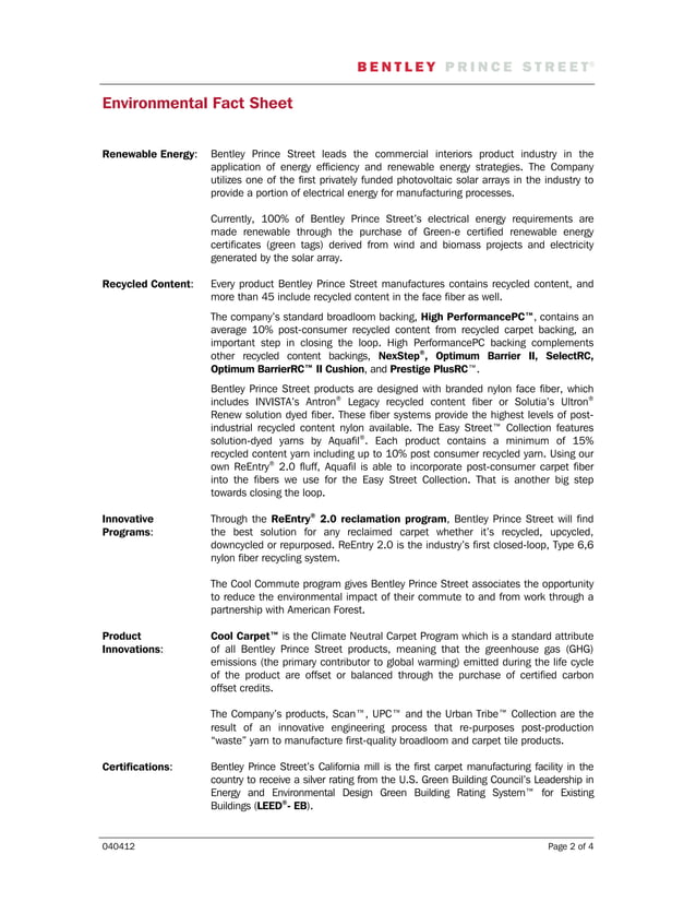 Bentley Prince Street Environmental Fact Sheet | PDF