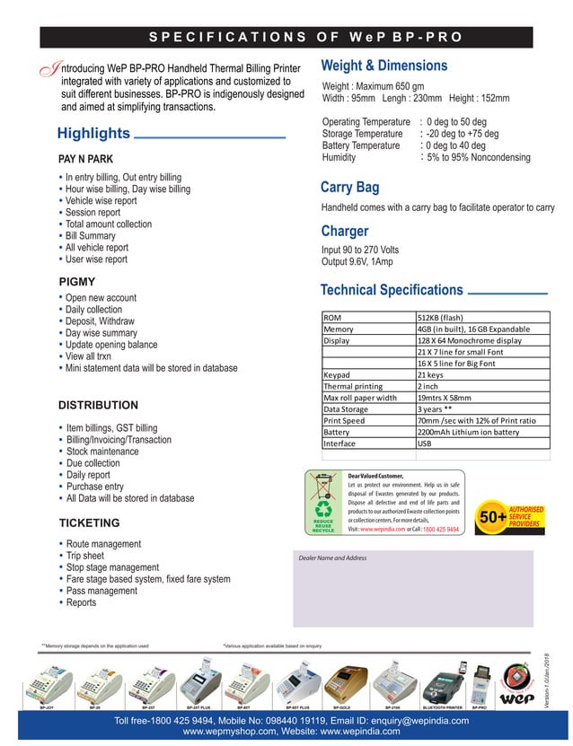 WeP BP-PRO Handheld Thermal Billing Printer | PDF | Computer Peripherals | Computing
