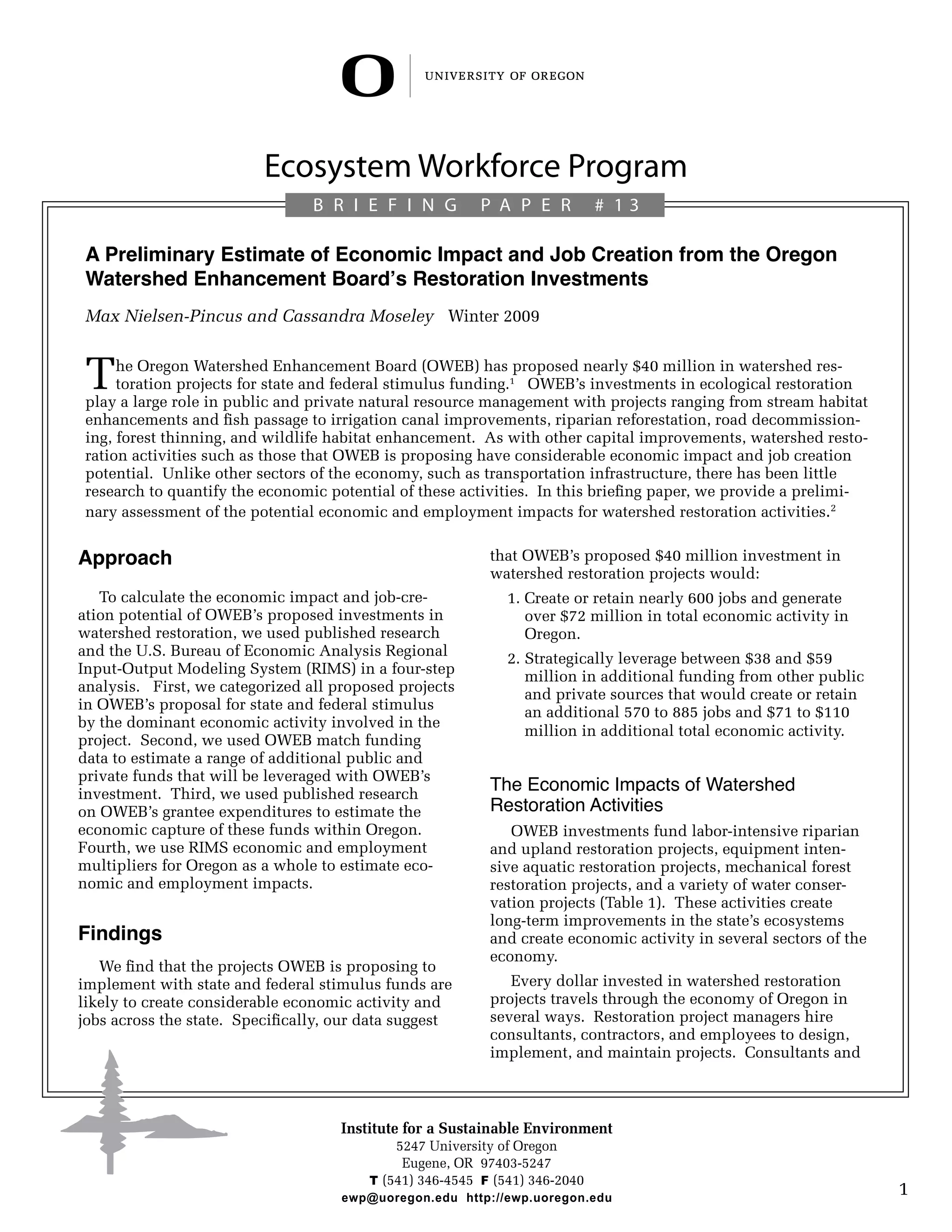 University of Oregon Ecosystem Workforce Program | PDF | Environmental ...