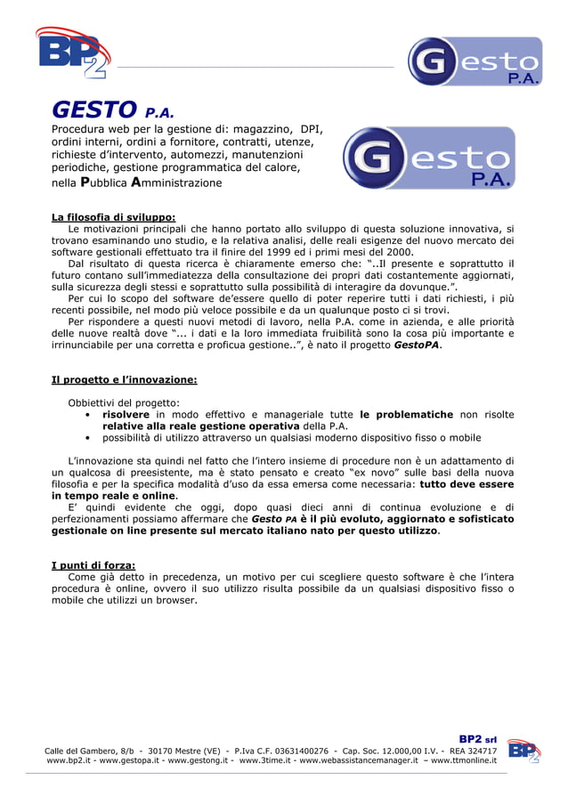 Gesto PA il software online per la Pubblica Amministrazione | PDF