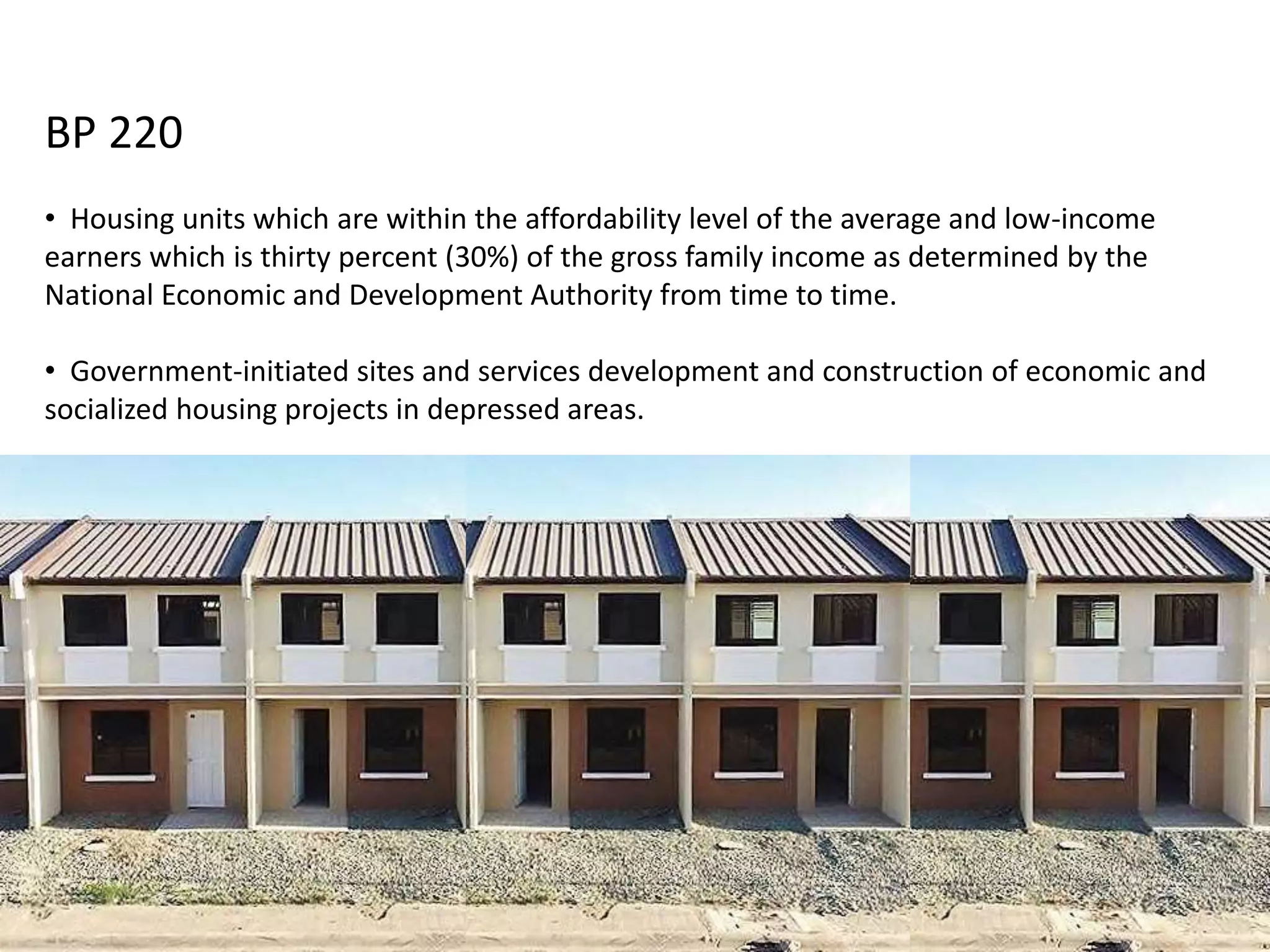Economic and Socialized Housing BP 220 (02) | PPTX