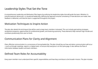 What should be in a Leadership and Motivation Plan? | PDF