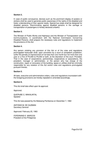 Bp 344 act to enhance the mobility of disabled persons | PDF