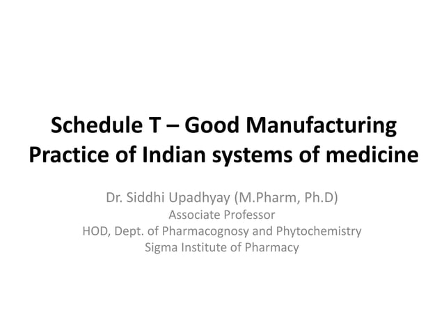 Schedule - T | PPTX | Pharmaceutical Industry | Industries