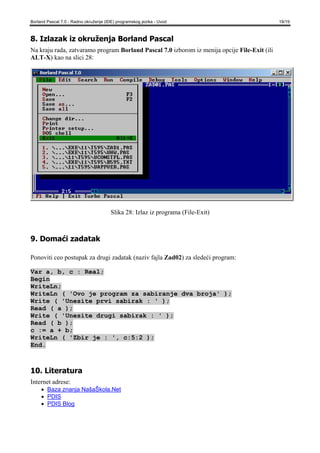 Borland Pascal 7.0 IDE - Uputstvo | PDF