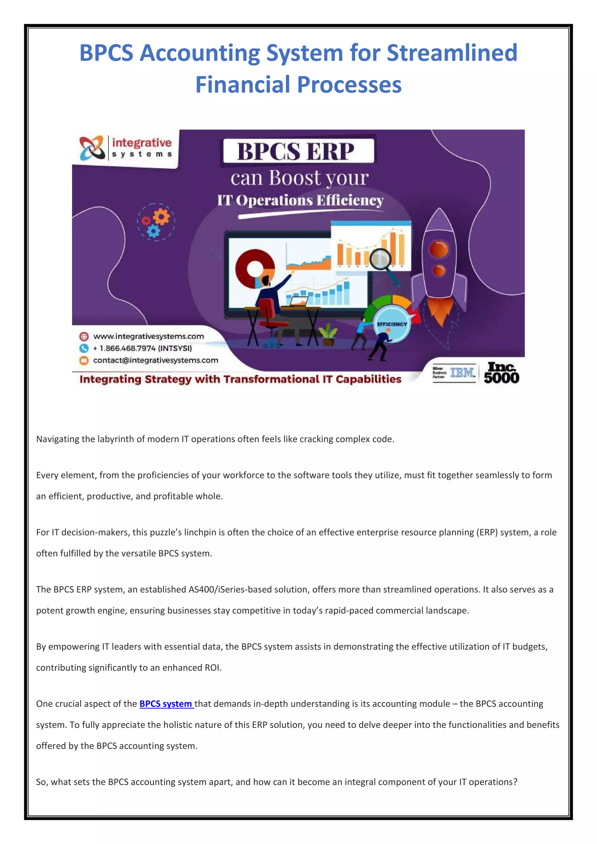 BPCS Accounting System for Streamlined Financial Processes | PDF