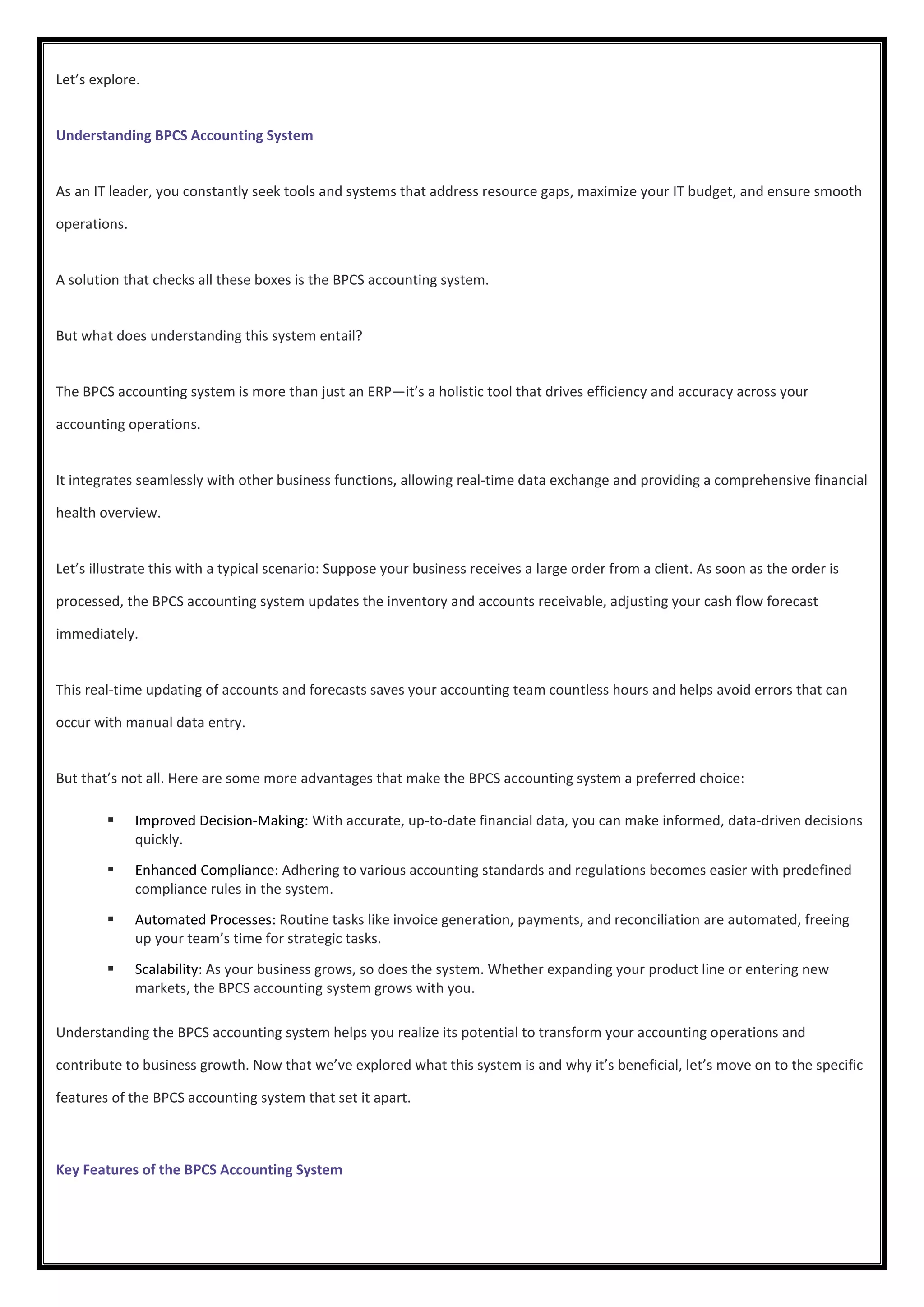 BPCS Accounting System for Streamlined Financial Processes | PDF