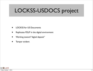 LOCKSS-USDOCS: best practices for preserving digital government ...