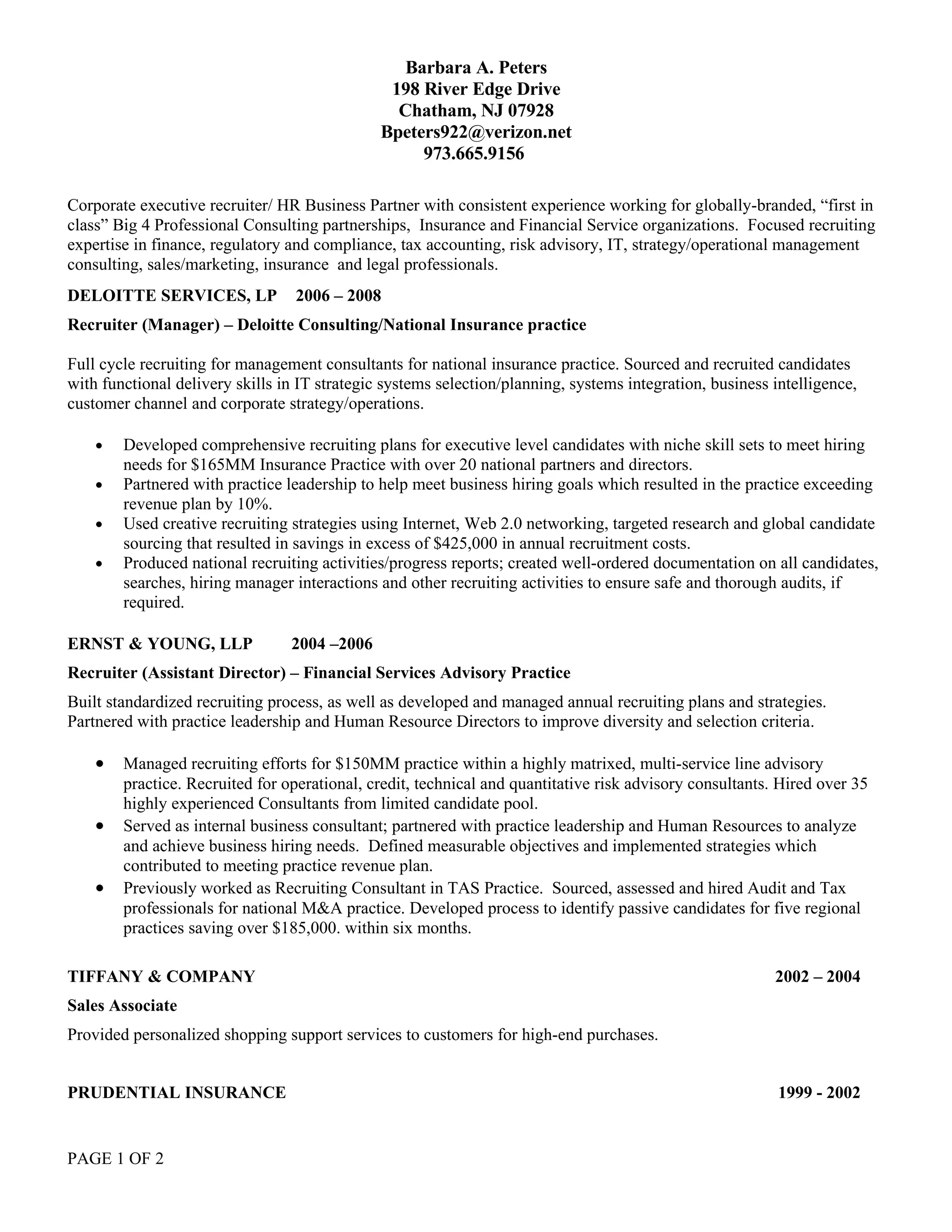 B Peters Resume 2009 | DOC | Management Consulting Industry | Industries