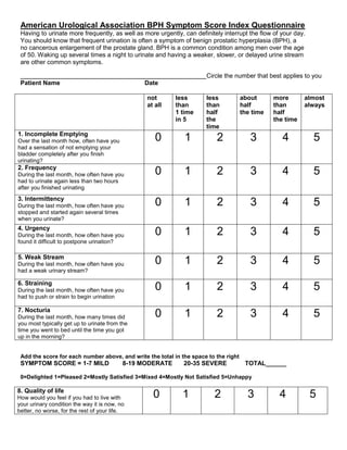 BPH Symptom Score Index Questionnaire | PDF