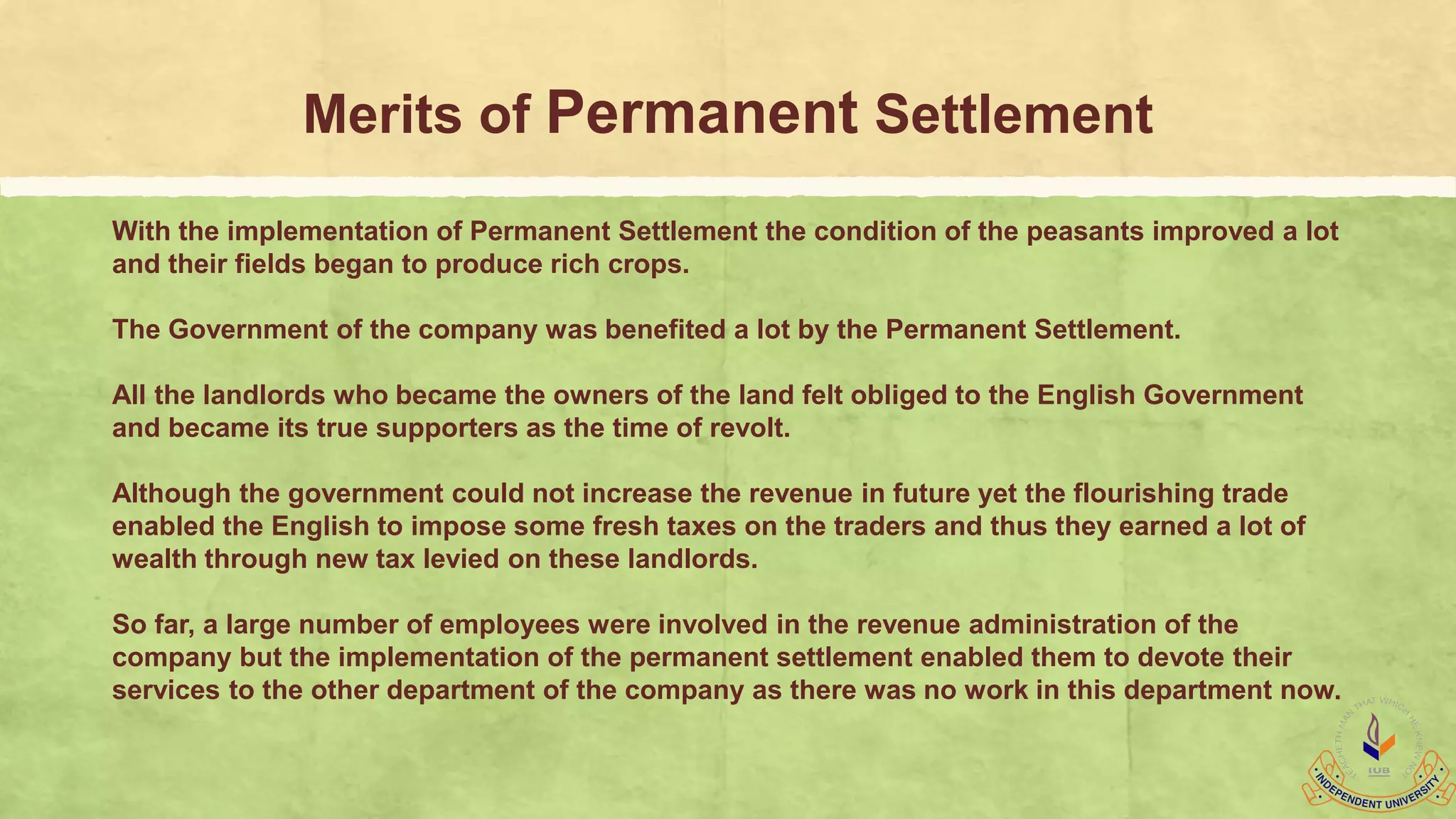 Permanent Settlement ACT | PPTX