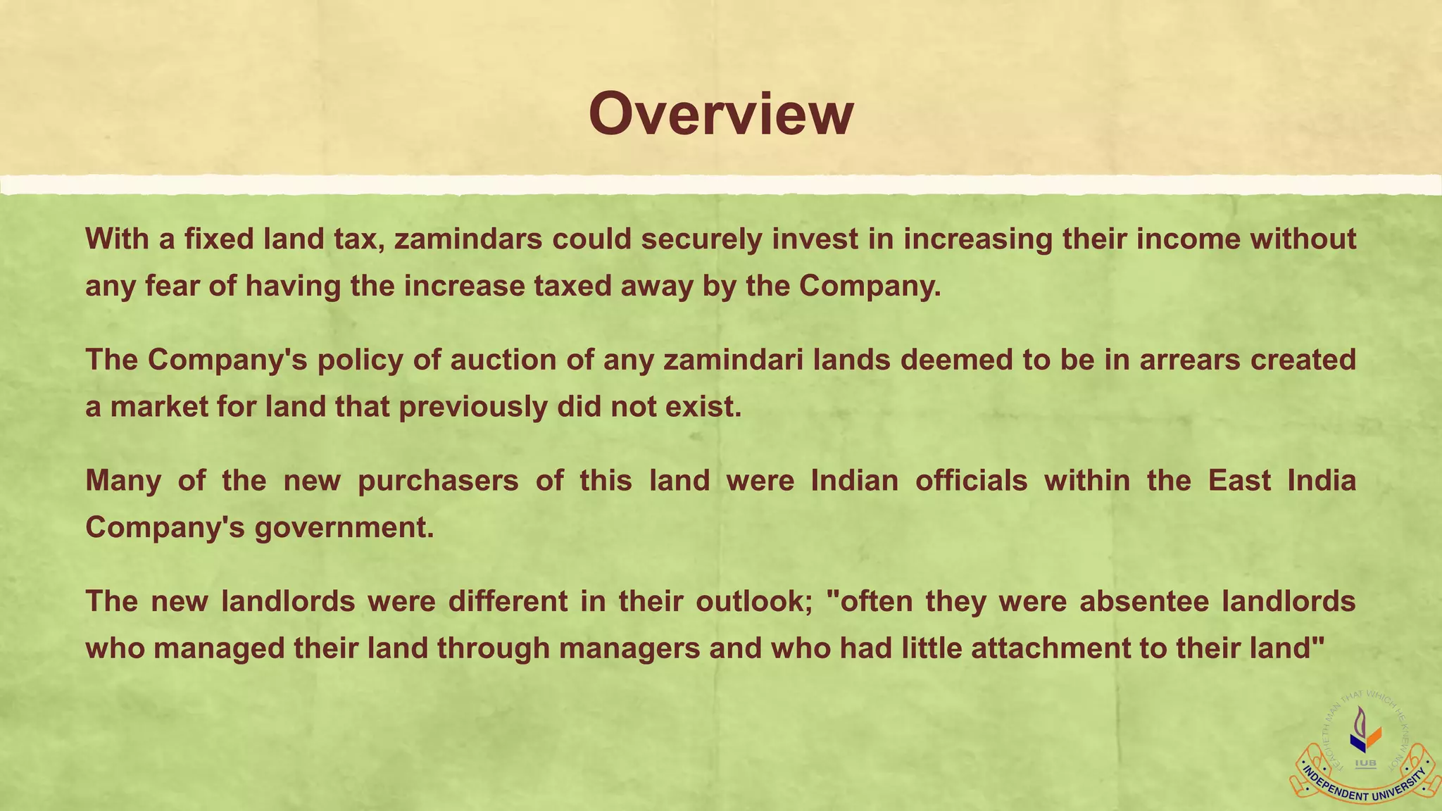 Permanent Settlement ACT | PPTX