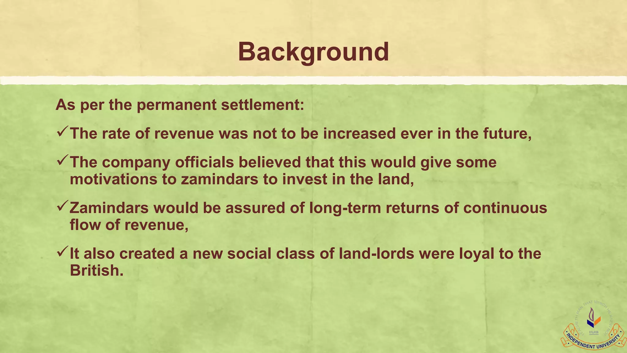 Permanent Settlement ACT | PPTX