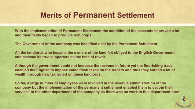Permanent Settlement ACT | PPTX | Land and Farms | Real Estate
