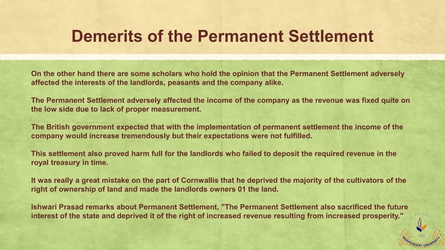 Permanent Settlement ACT | PPTX | Land and Farms | Real Estate