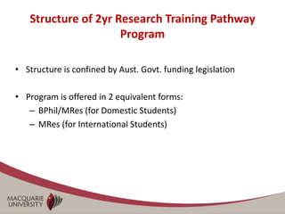 MQ Research Training Pathway Program (2013) | PPT