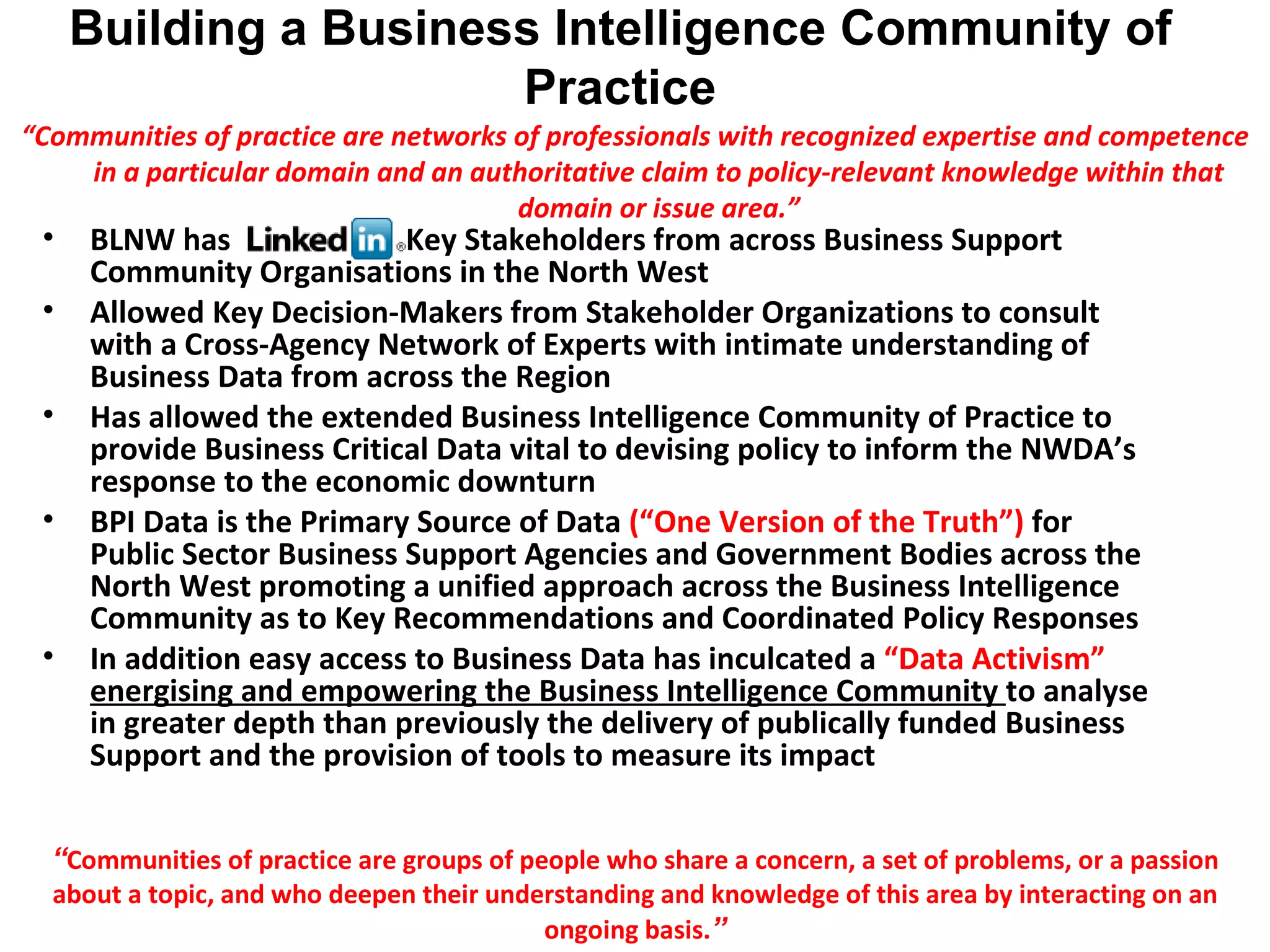 Bpi Connecting The Business Intelligence Community | PPT