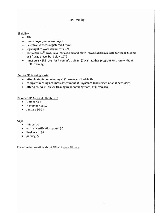 Bpi training details | PDF