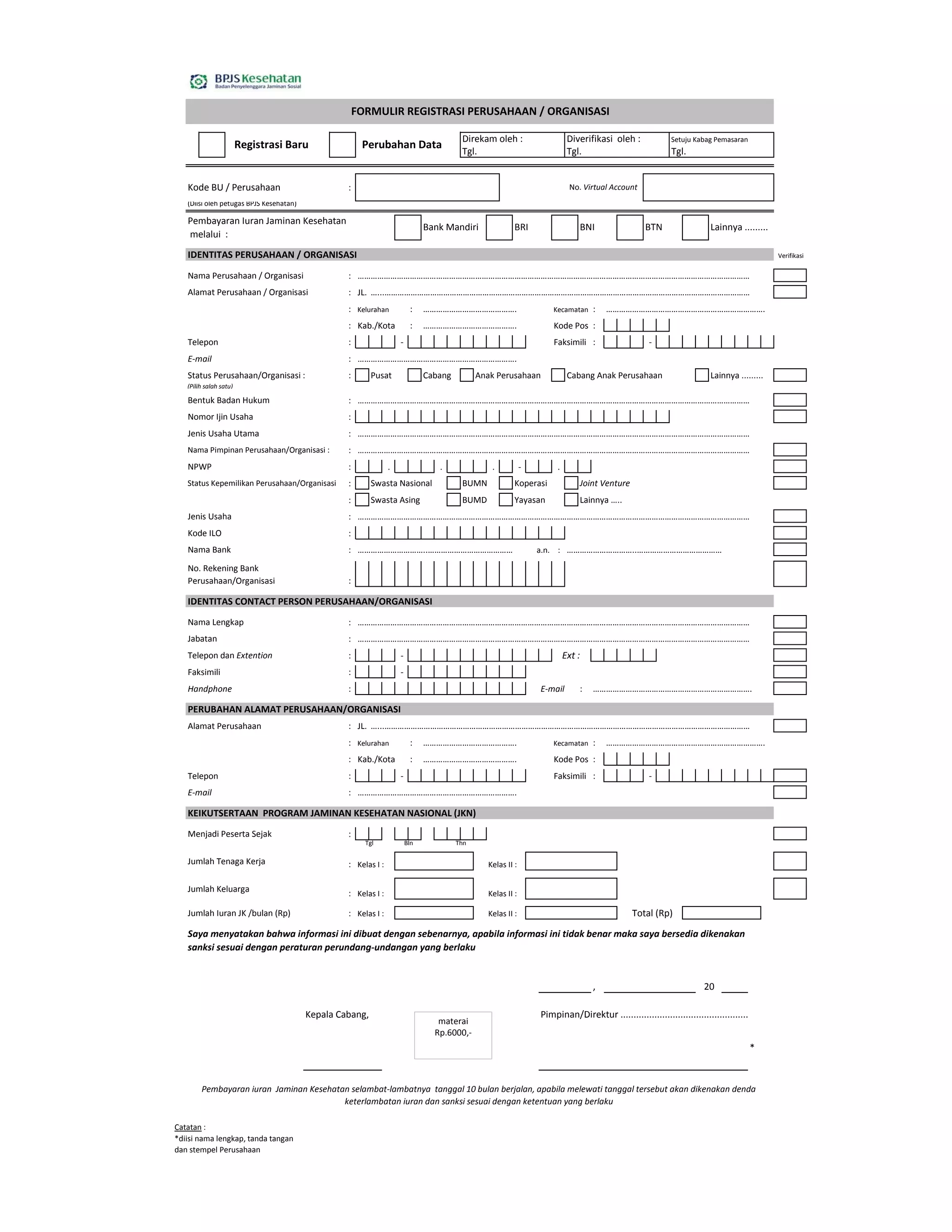 Bpjs kesehatan-formulir-registrasi-perusahaan | PDF