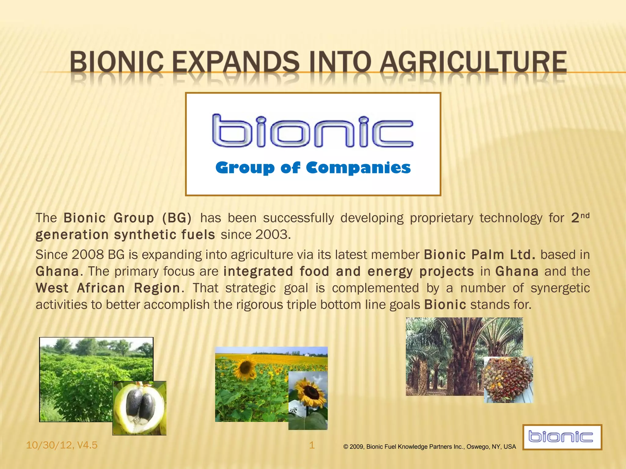 Bionic Palm Ltd. Ghana, Sustainable oil & food farming | PPT