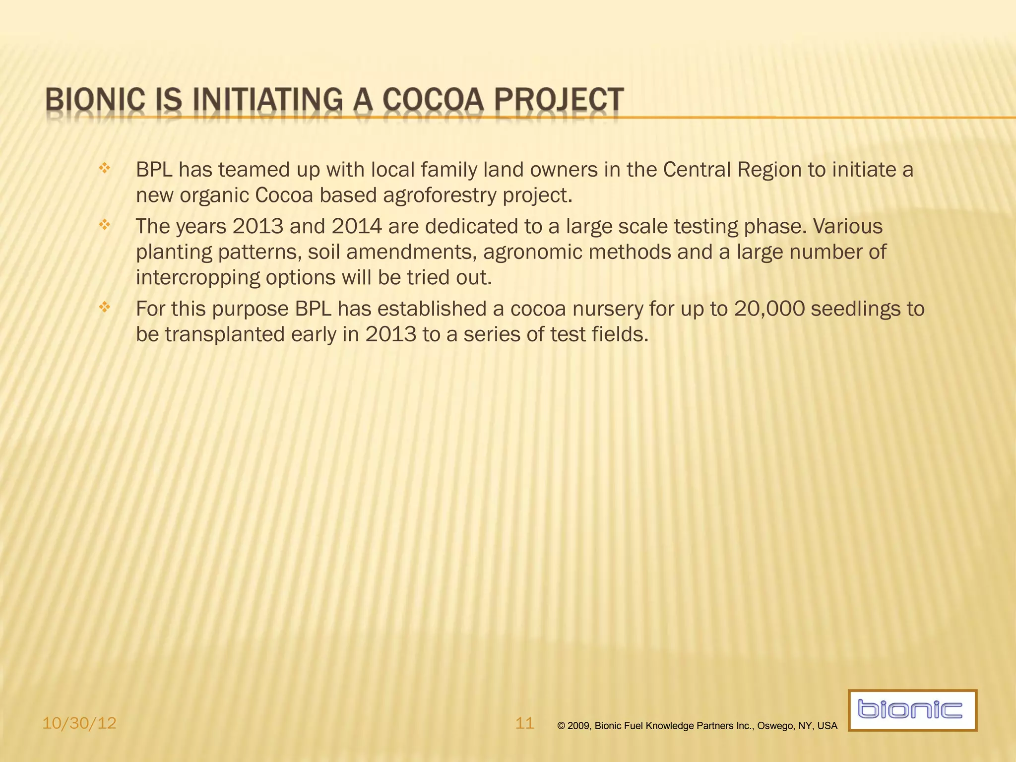 Bionic Palm Ltd. Ghana, Sustainable oil & food farming | PPT