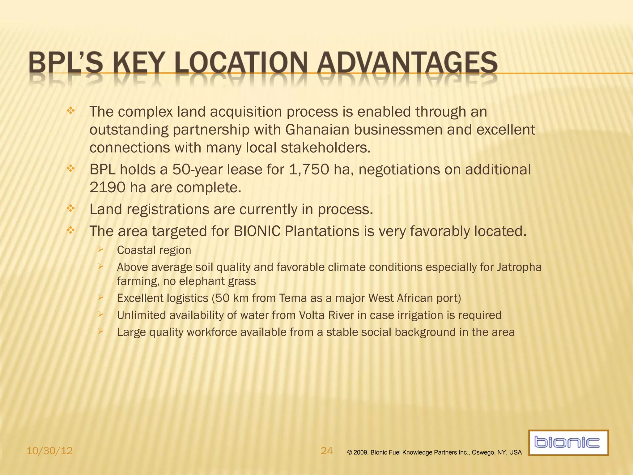 Bionic Palm Ltd. Ghana, Sustainable oil & food farming | PPT