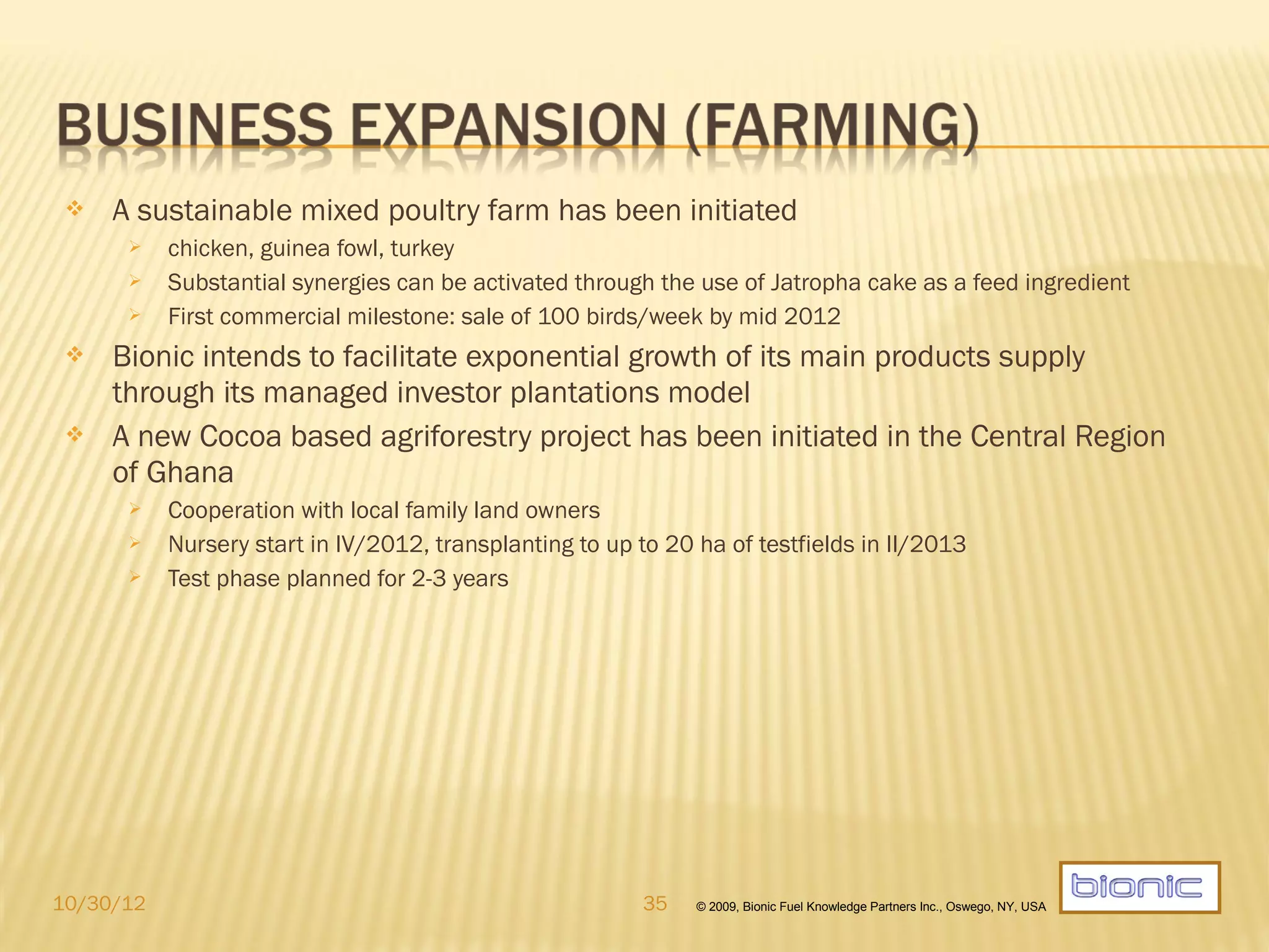 Bionic Palm Ltd. Ghana, Sustainable oil & food farming | PPT
