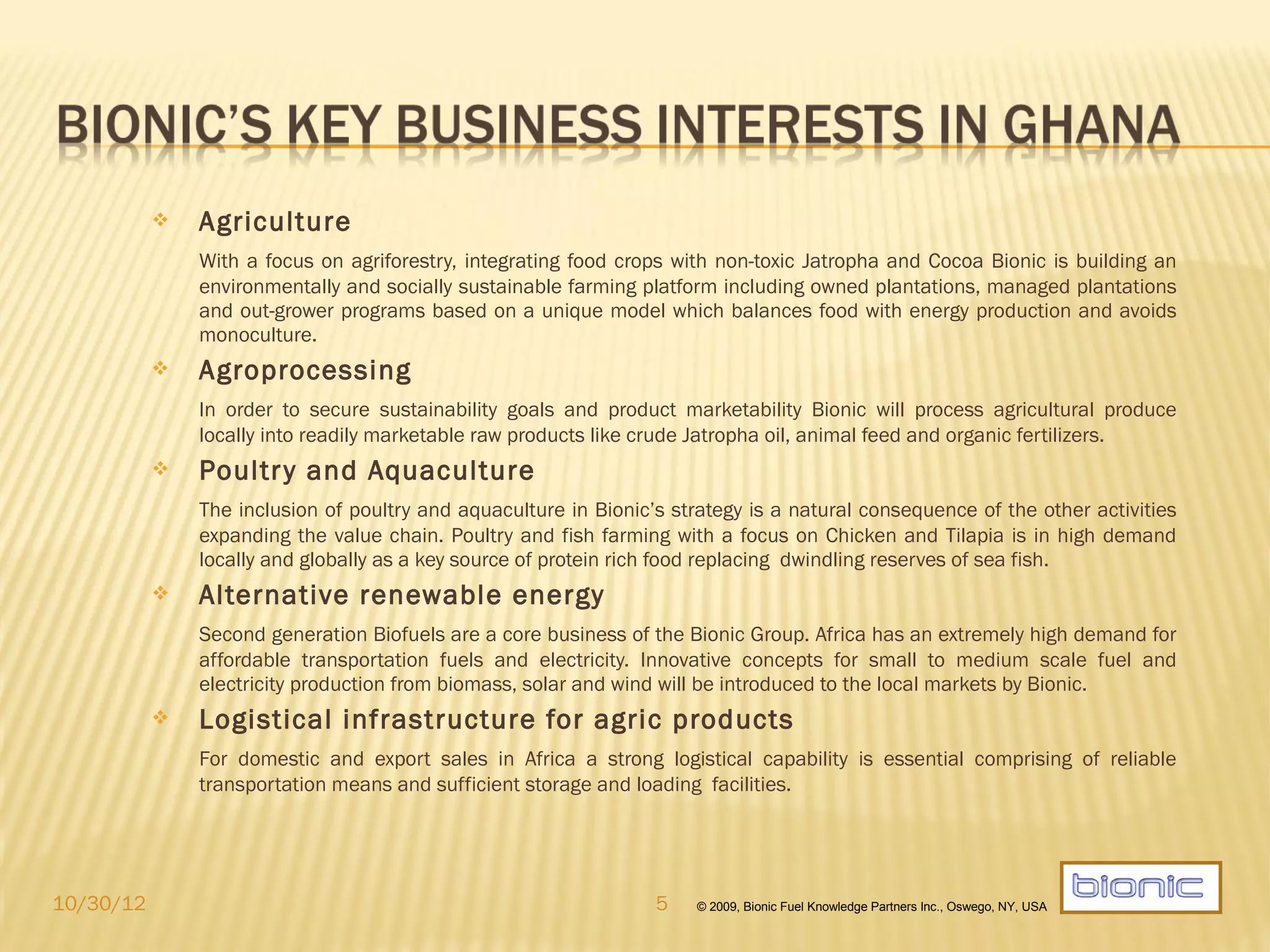 Bionic Palm Ltd. Ghana, Sustainable oil & food farming | PPT