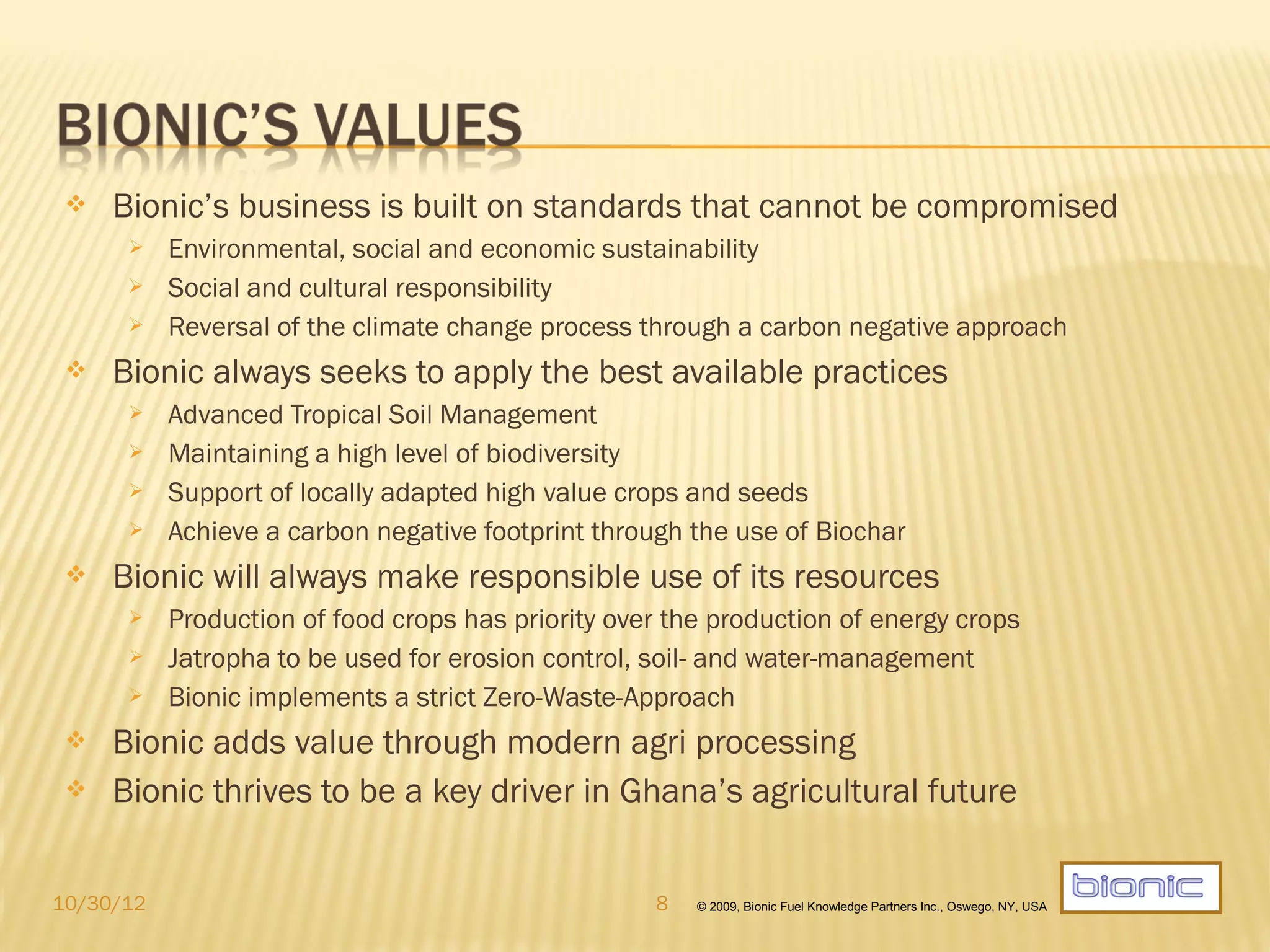 Bionic Palm Ltd. Ghana, Sustainable oil & food farming | PPT