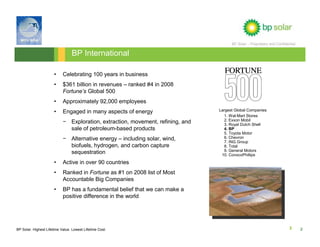 BP Solar: Drivers for Commercial Solar Projects | PDF