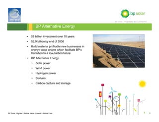 BP Solar: Drivers for Commercial Solar Projects | PDF